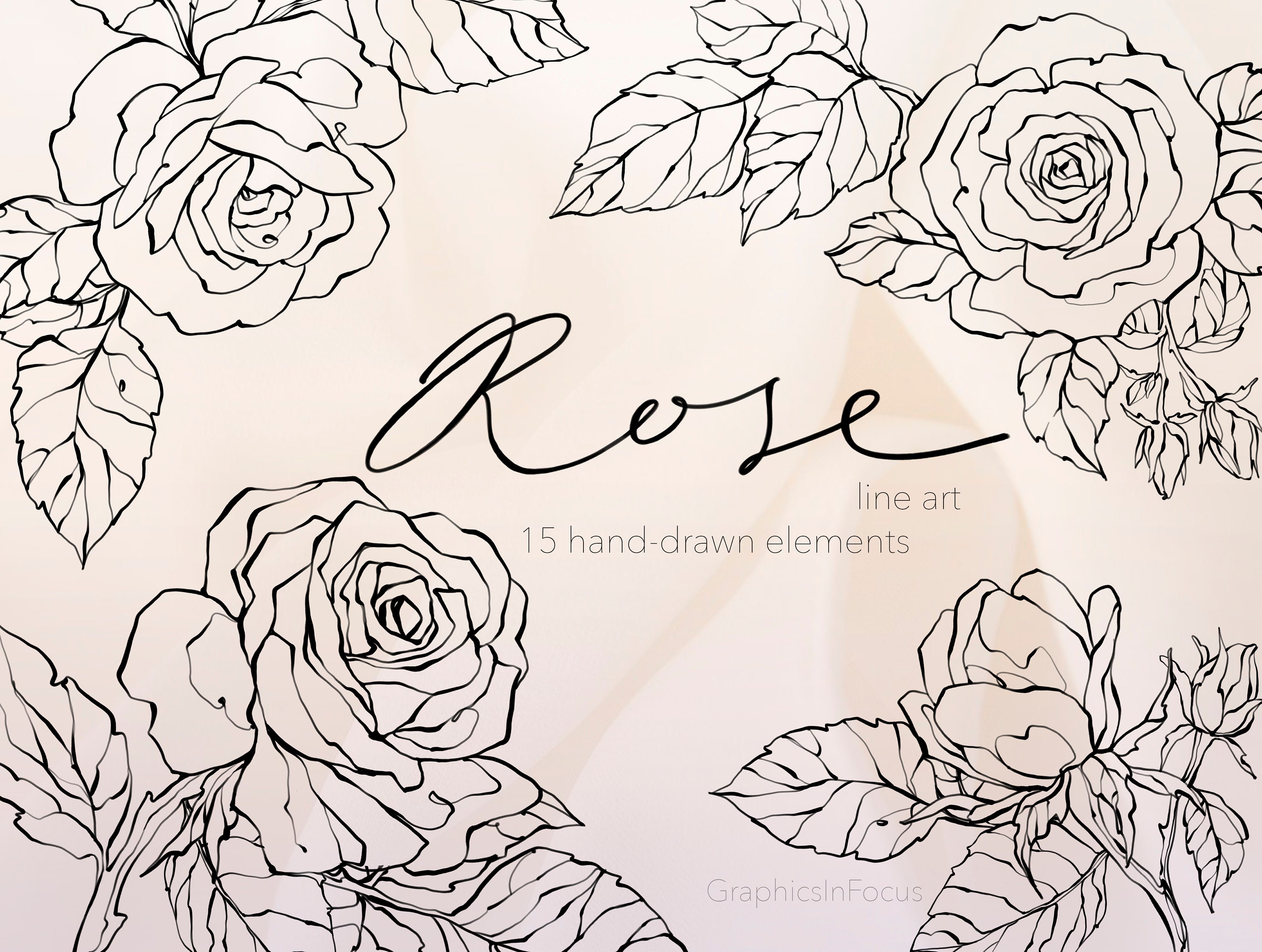 Rose Flower Hand Drawn Clipart , Roses Seamless Drawing , Leaves ...