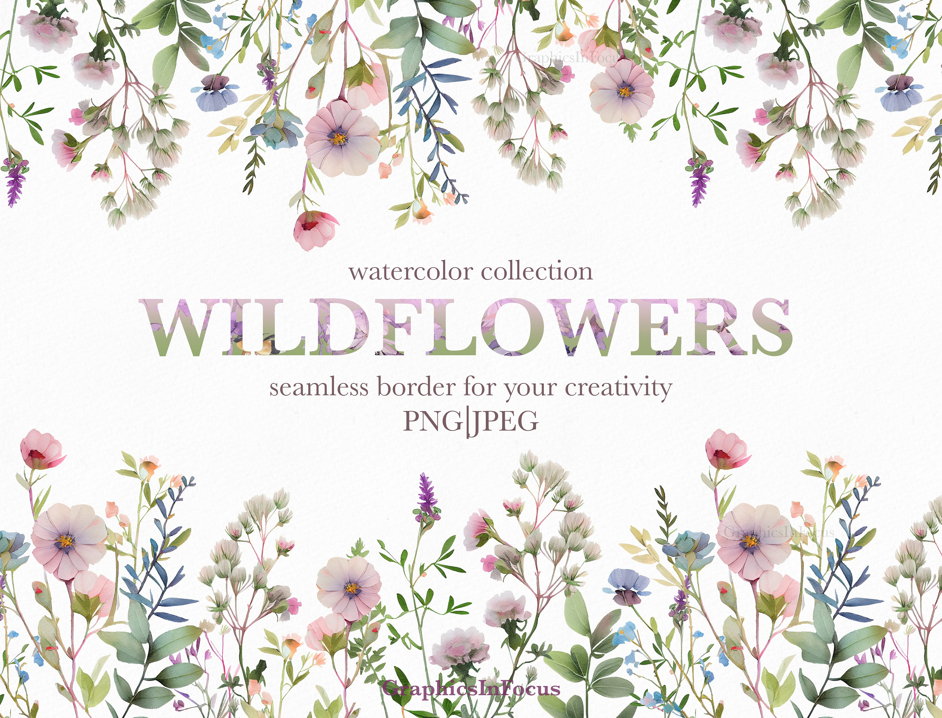 Wildflowers Clipart Watercolor Wildflowers Border Seamless - Etsy UK