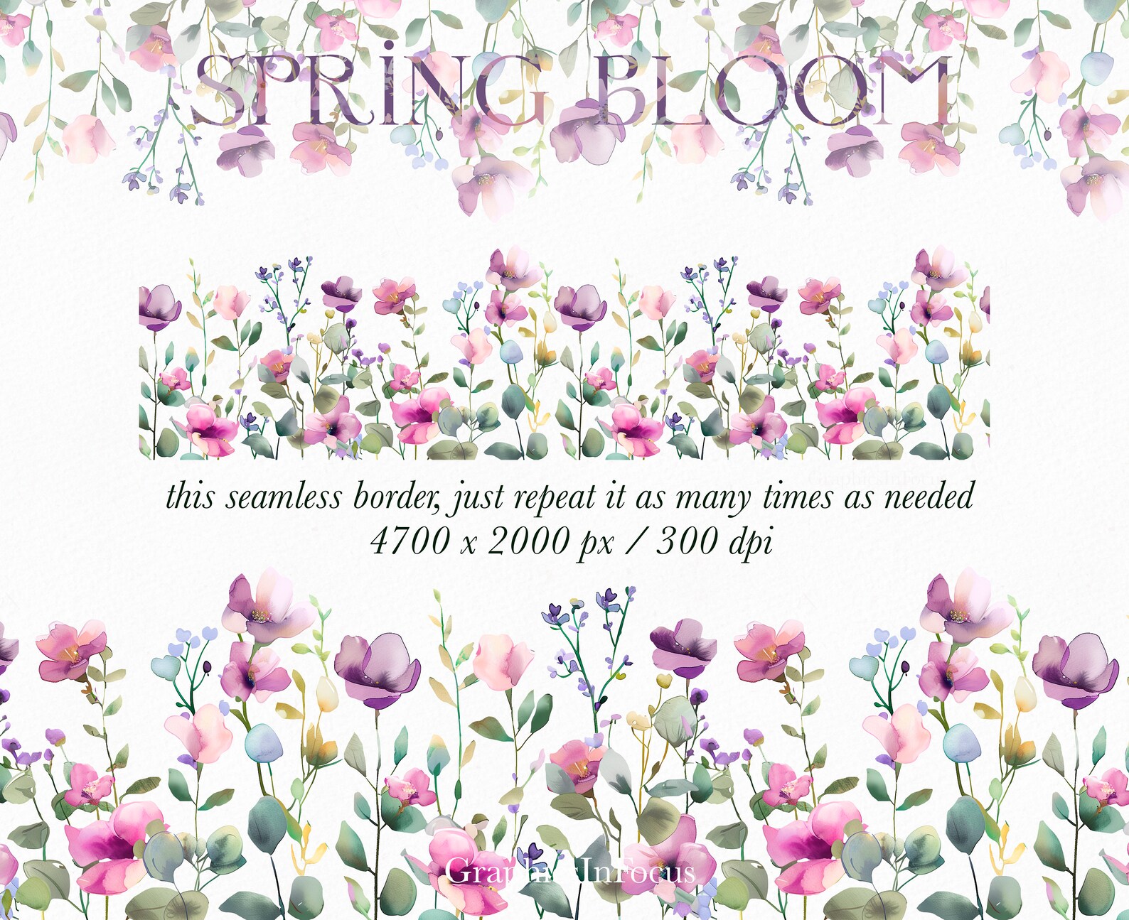 Spring Flowers Watercolor Border: Seamless Floral Clipart (PNG, JPEG ...