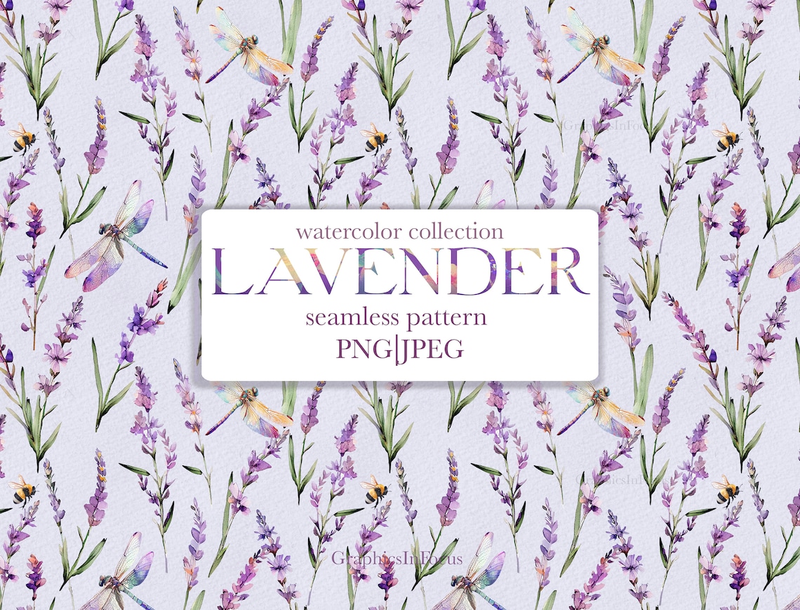 Lavender Seamless Pattern , Watercolor Lavender Clipart, Flowers Seamless Pattern , Digital ...