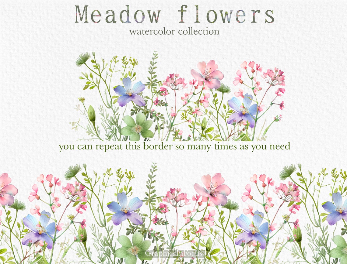 Meadow Flowers Clipart Seamless Border Watercolor Flowers - Etsy UK