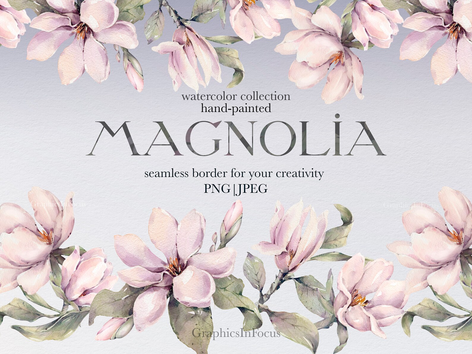 Magnolia Seamless Border , Flowers Clipart , Hand Drawn Collection ...