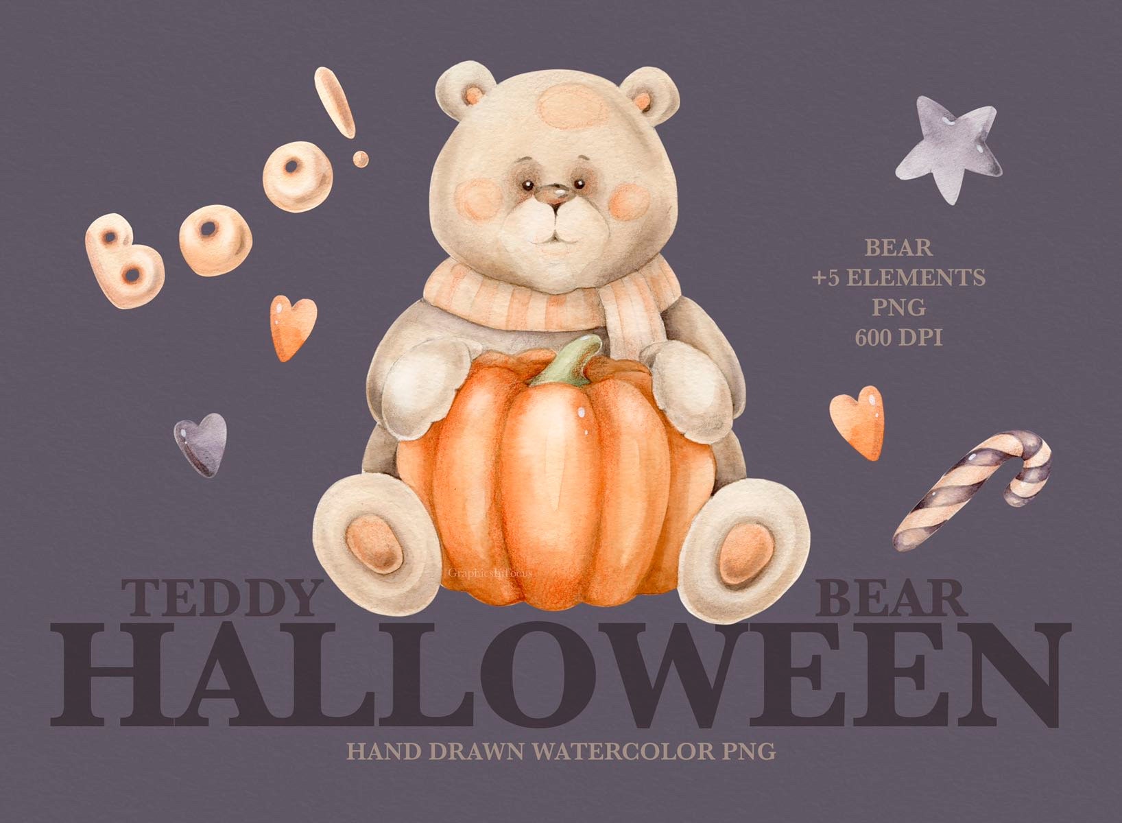 Halloween Clipart , Bear Watercolor , Hand Drawing, Teddy Bear Clipart ...