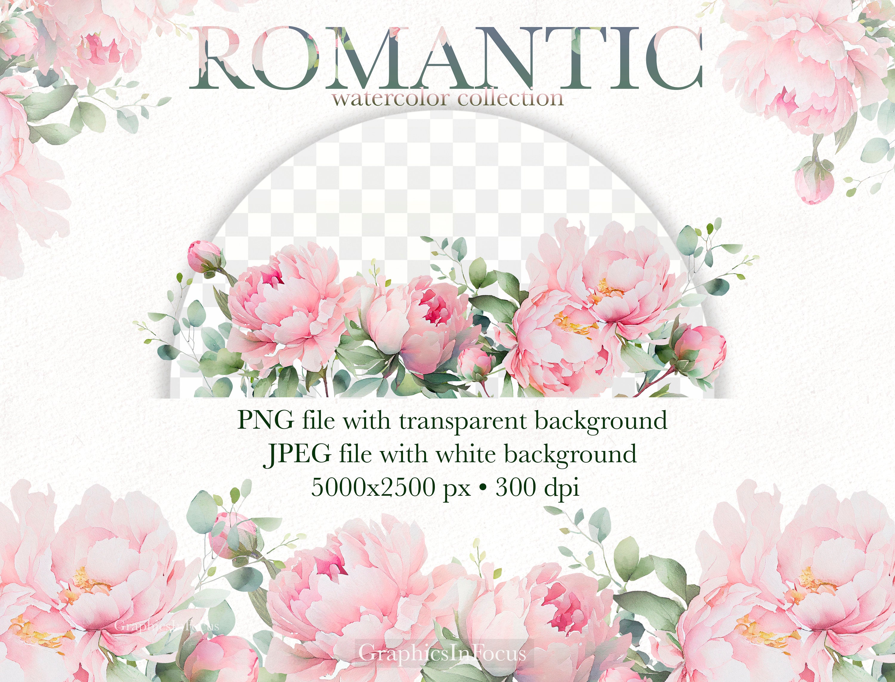 Watercolor Peony Border Clipart: Seamless Flower Design (digital ...