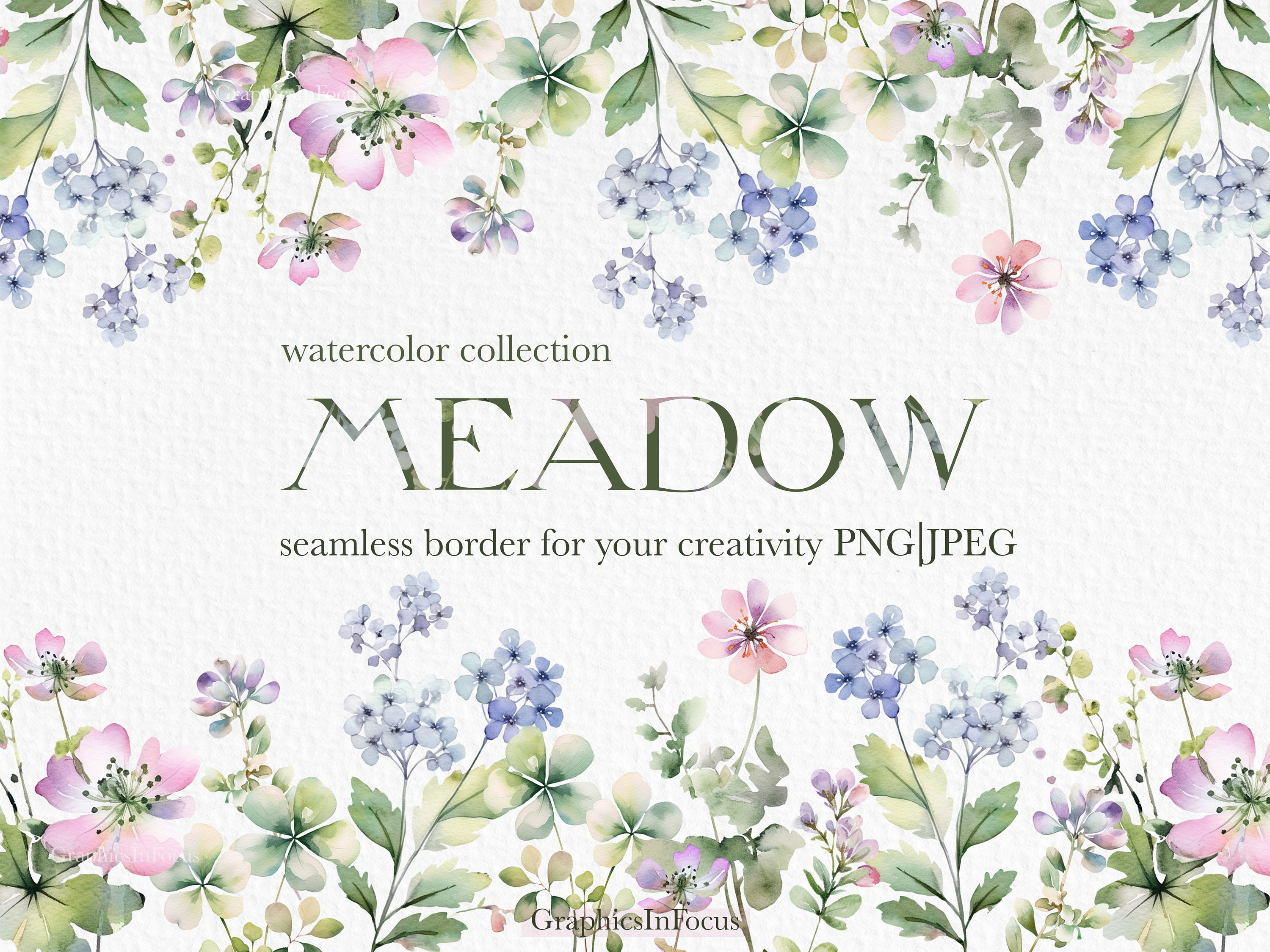 Meadow Flowers Clipart , Wildflowers Border , Watercolor Flowers ...