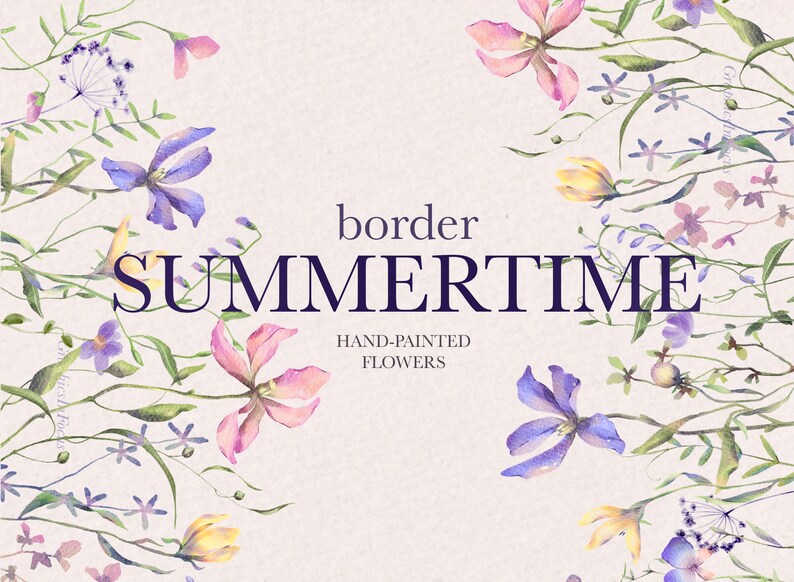 Wildflowers Border, Watercolor Clipart , Summer Flowers Png, Hand ...