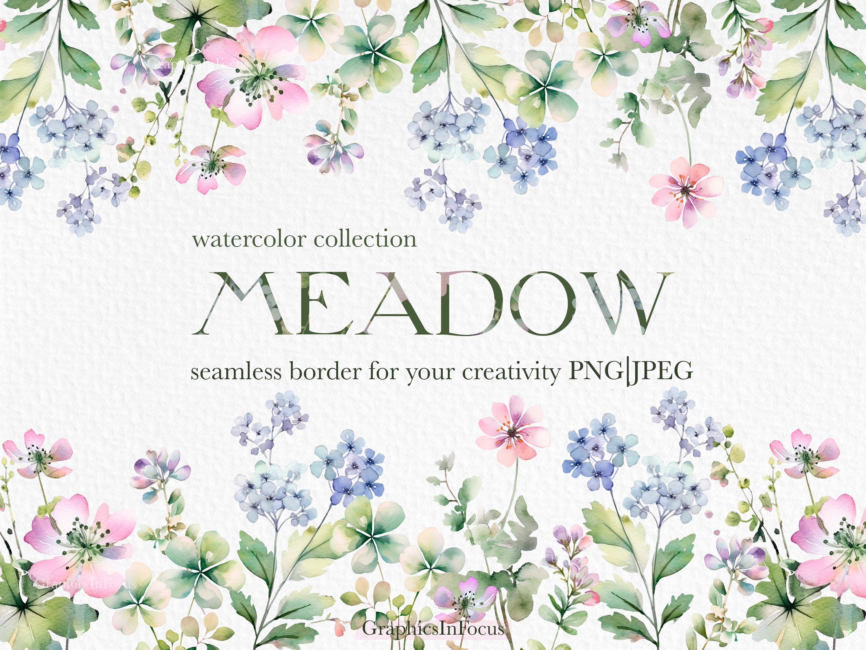 Meadow Flowers Clipart , Wildflowers Border , Watercolor Flowers ...