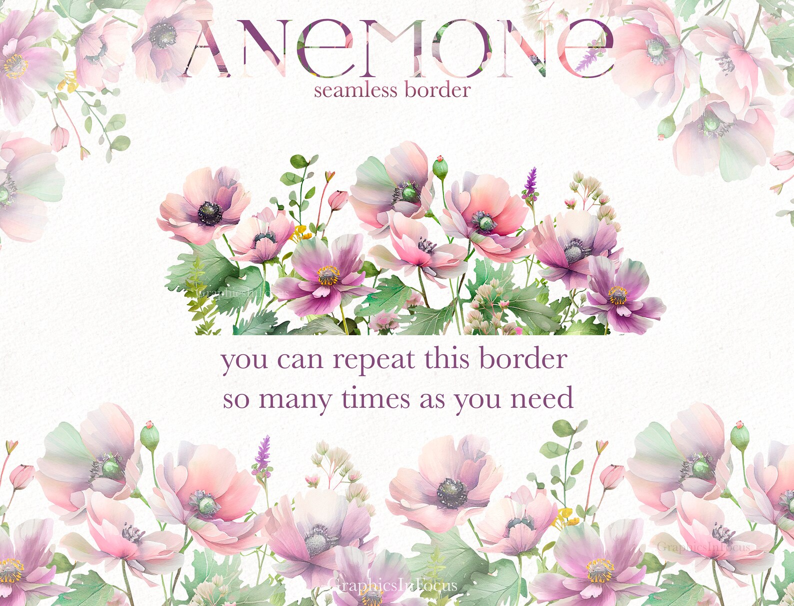 Pink Flowers Border , Spring Border , Seamless Border , Watercolor ...