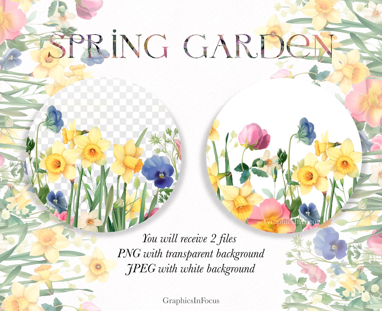Spring Flowers Seamless Border , Flowers Clipart , Watercolor Style ...