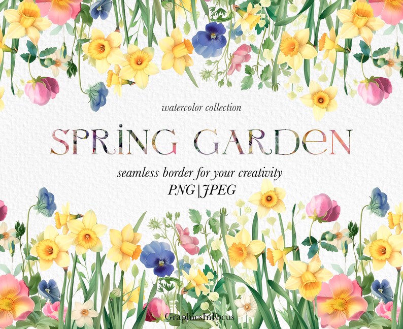 Spring Flowers Seamless Border , Flowers Clipart , Watercolor Style ...