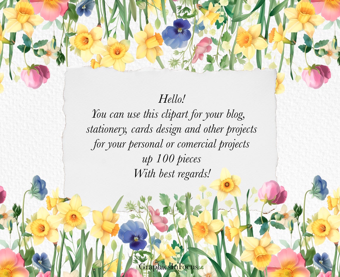 Spring Flowers Seamless Border , Flowers Clipart , Watercolor Style ...