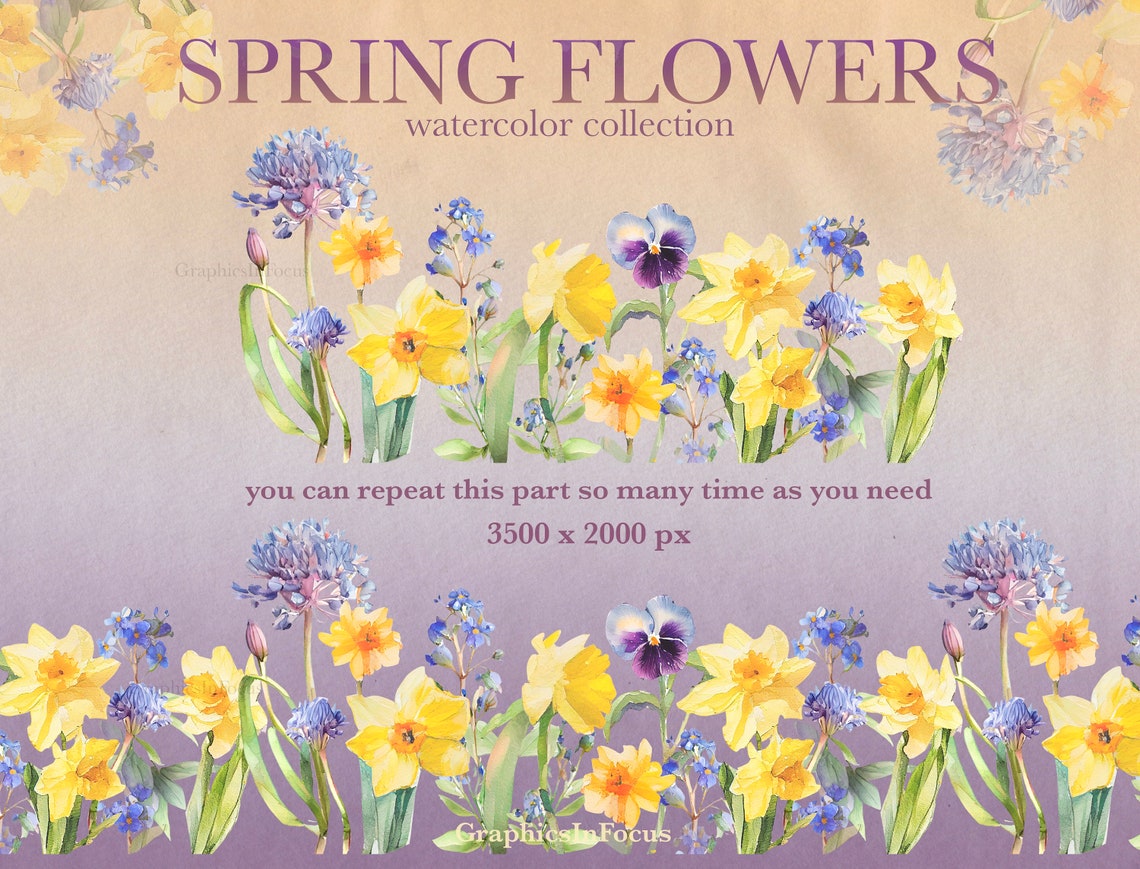 Spring Flowers Border Flowers Clipart Watercolor Clipart - Etsy