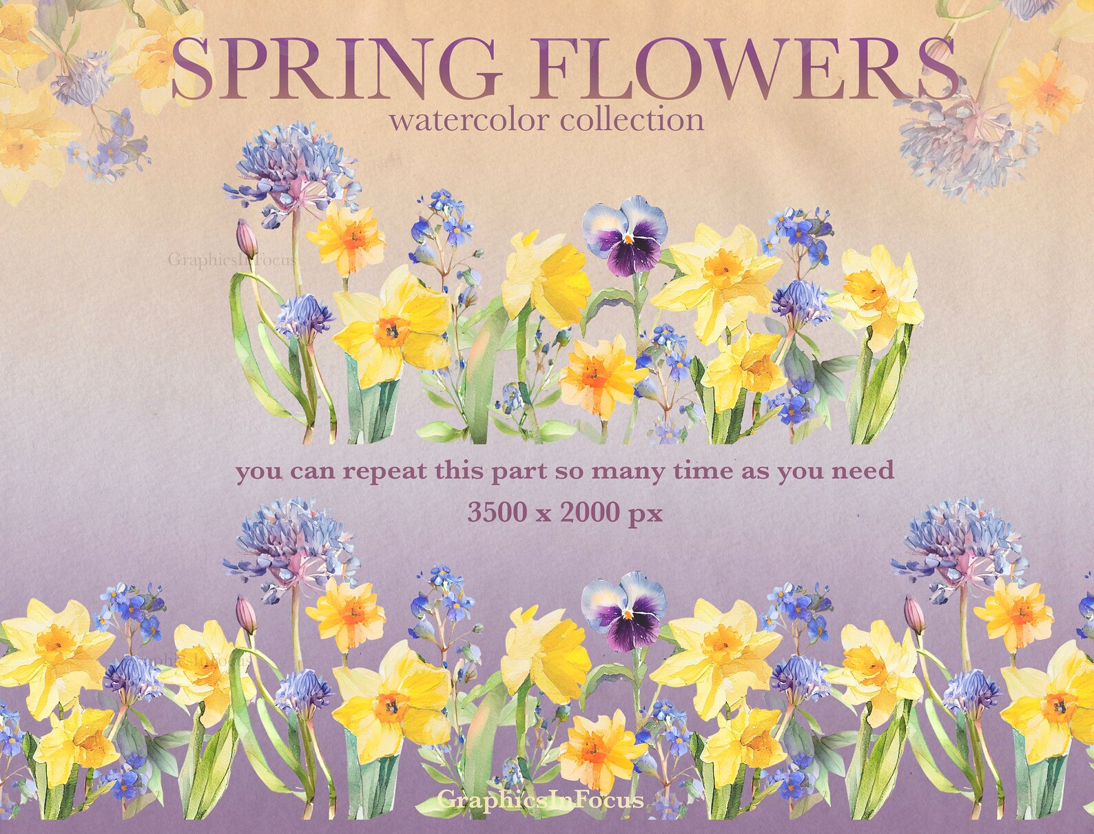 Spring Flowers Border Flowers Clipart Watercolor Clipart - Etsy