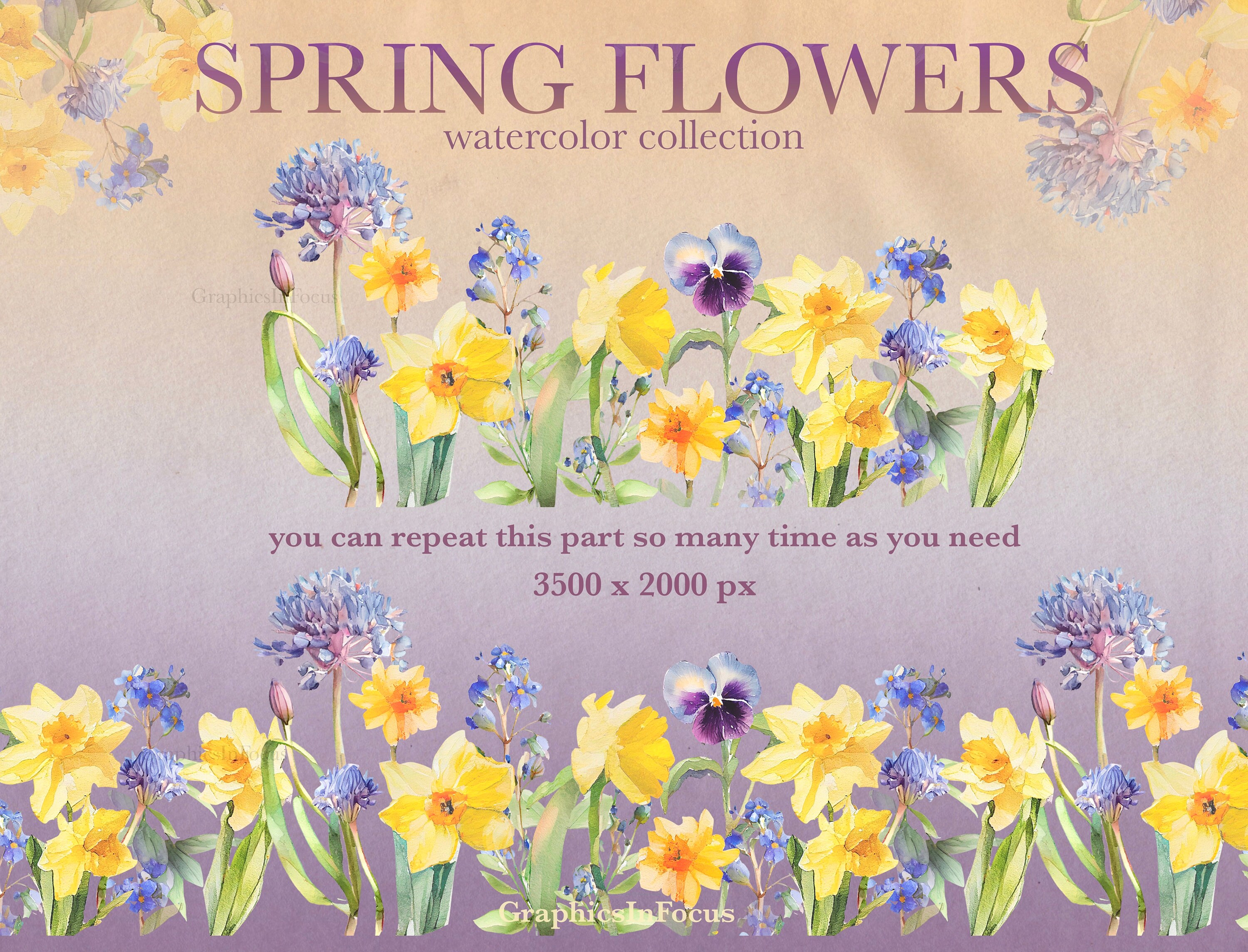 Spring Flowers Border Flowers Clipart Watercolor Clipart - Etsy