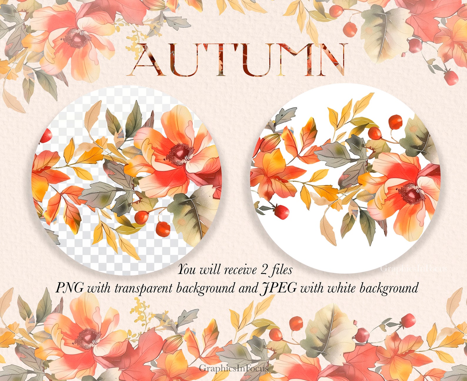 Flowers Seamless Border , Fall Clipart , Autumn Clipart , High Quality ...
