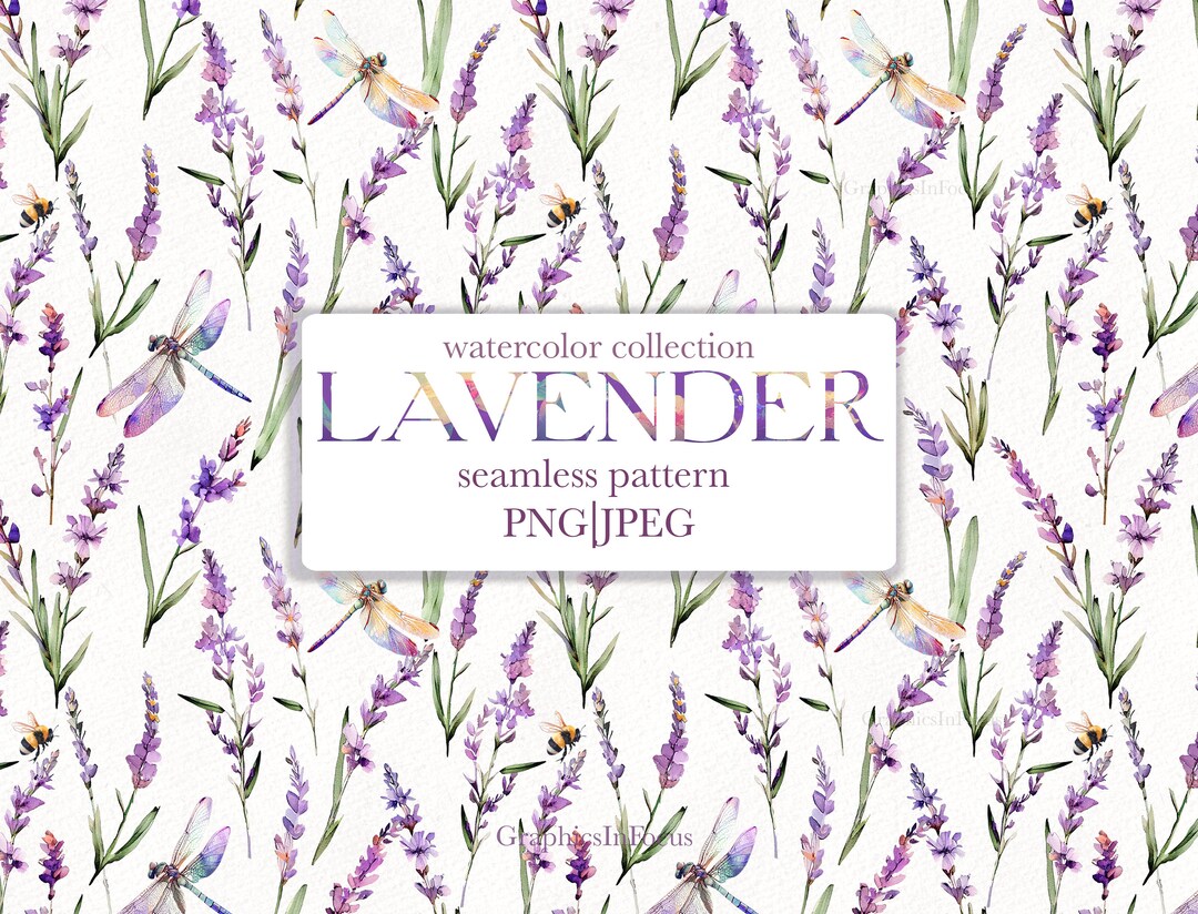 Lavender Seamless Pattern , Watercolor Lavender Clipart, Flowers ...