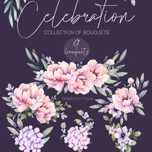 Floral Clipart, Bouquets , Peonies, Peony, Greenery, Light Pink ...