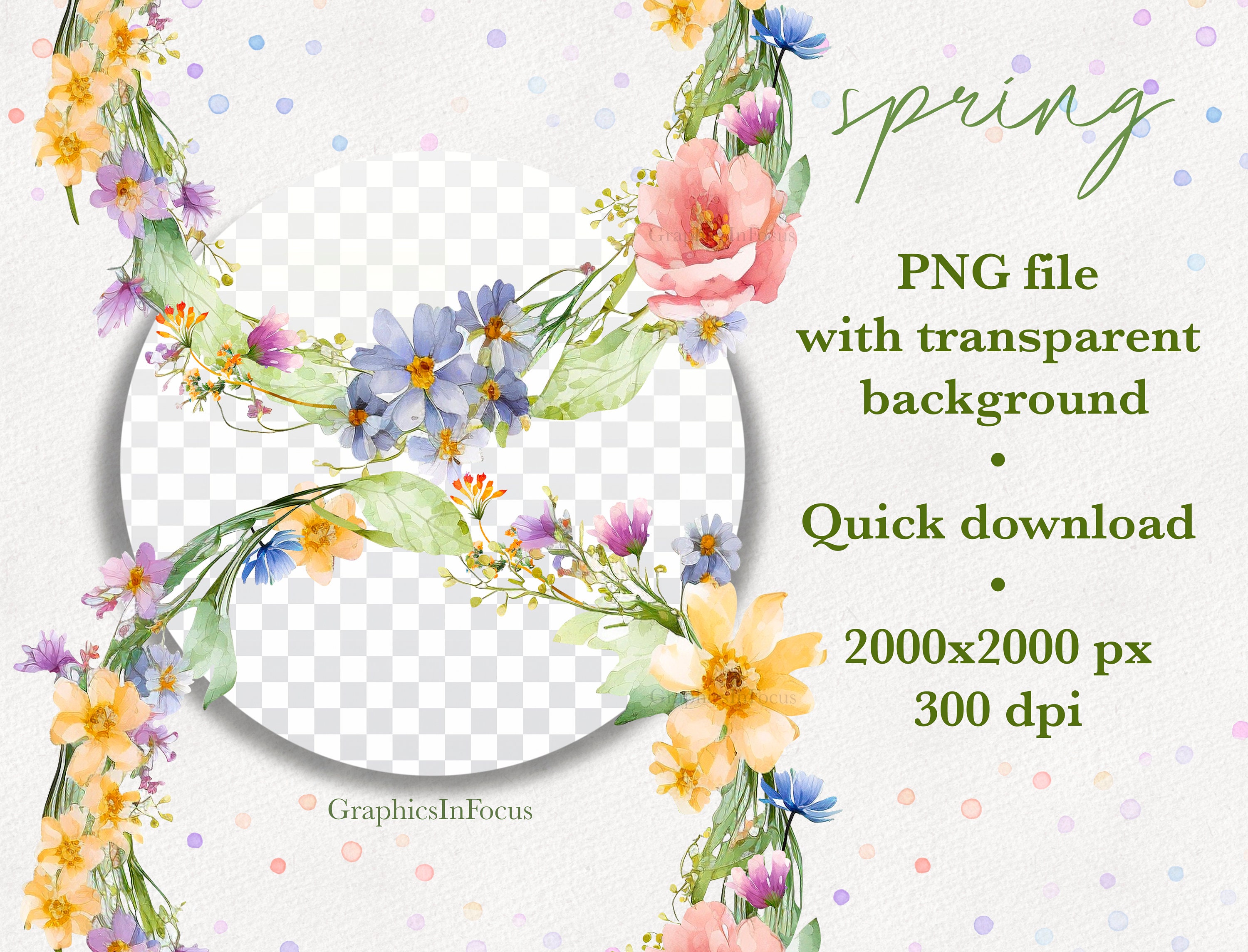 Spring Flowers Wreath , Watercolor Clipart , PNG File Transparent ...
