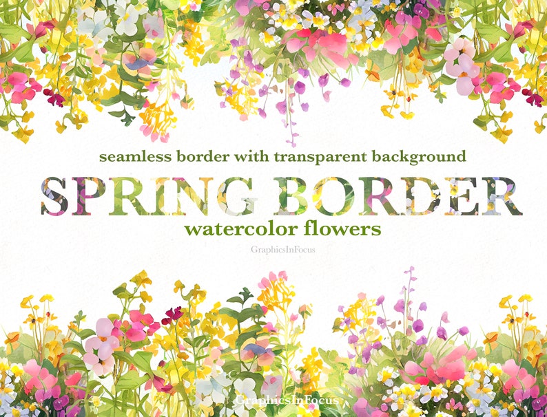 Spring Flowers Border Seamless Border Watercolor Flowers - Etsy