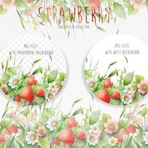 Strawberry Flower Border: Watercolor Clipart, Seamless Design (digital ...