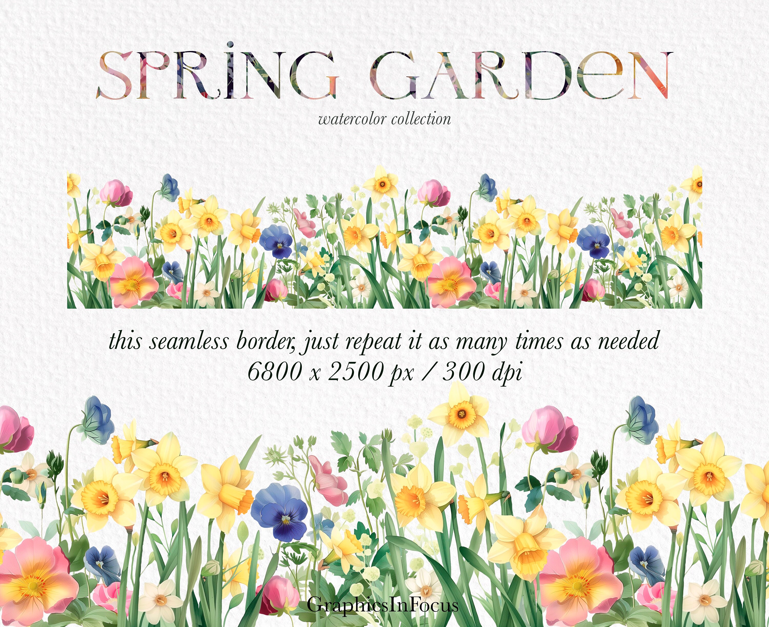 Spring Flowers Seamless Border , Flowers Clipart , Watercolor Style ...