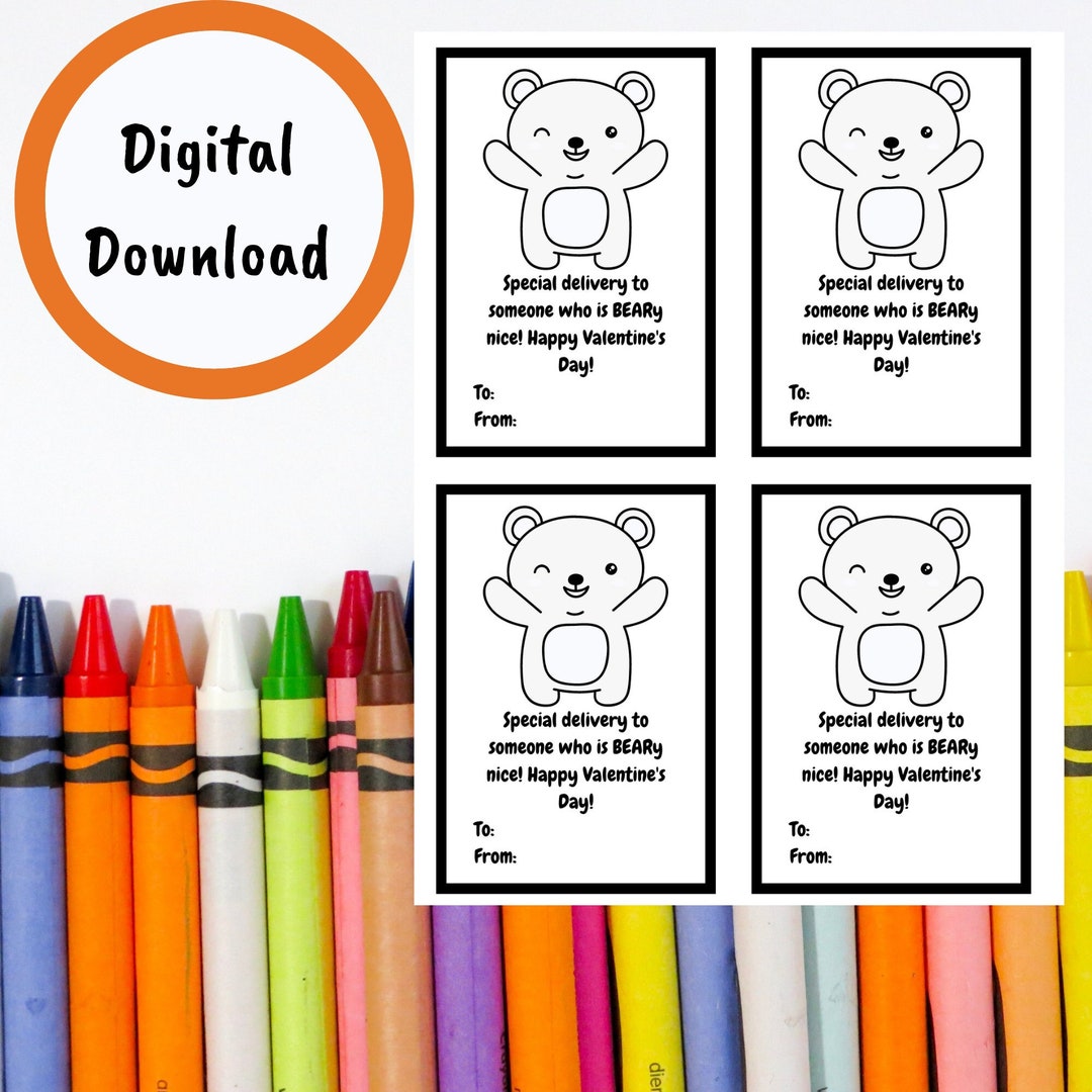 Printable Bear Valentine's Day Cards, Instant Download, Classroom Cards ...