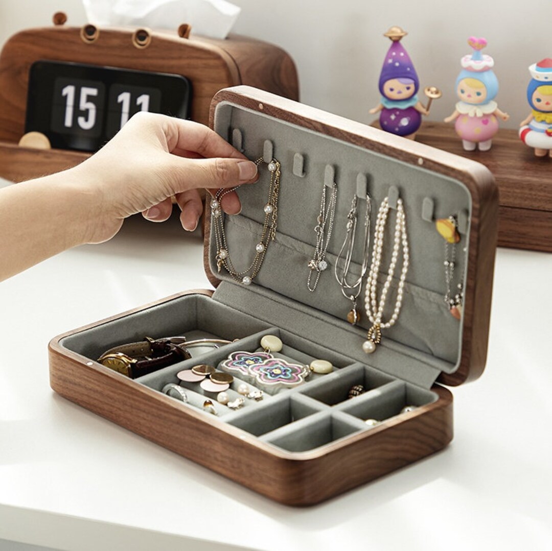 Hansimon Solid Walnut Wood Jewelry Box Medium Size Earring - Etsy