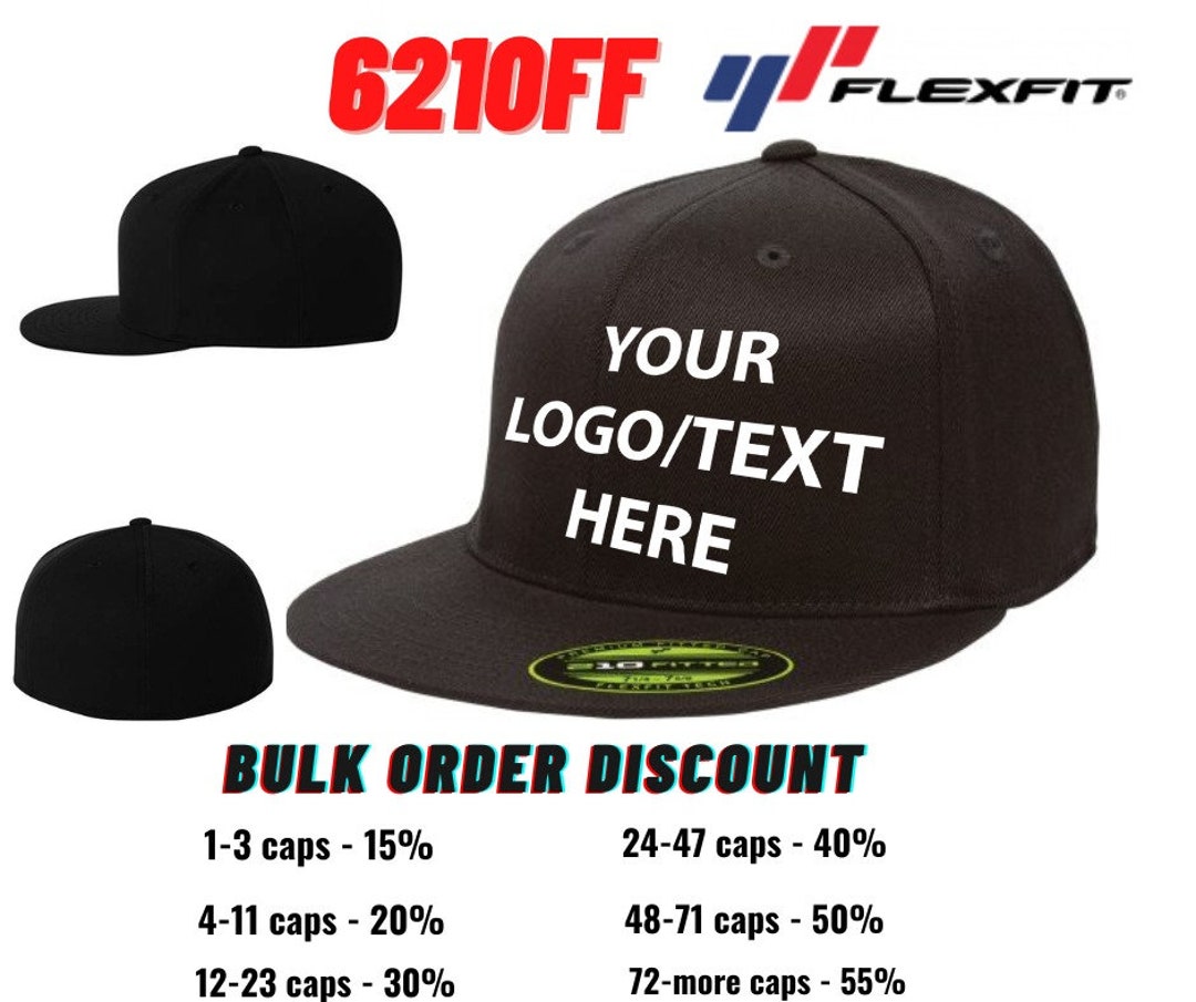 Custom Embroidery Flexfit Hat: Personalized Logo Flat Bill Cap - Etsy
