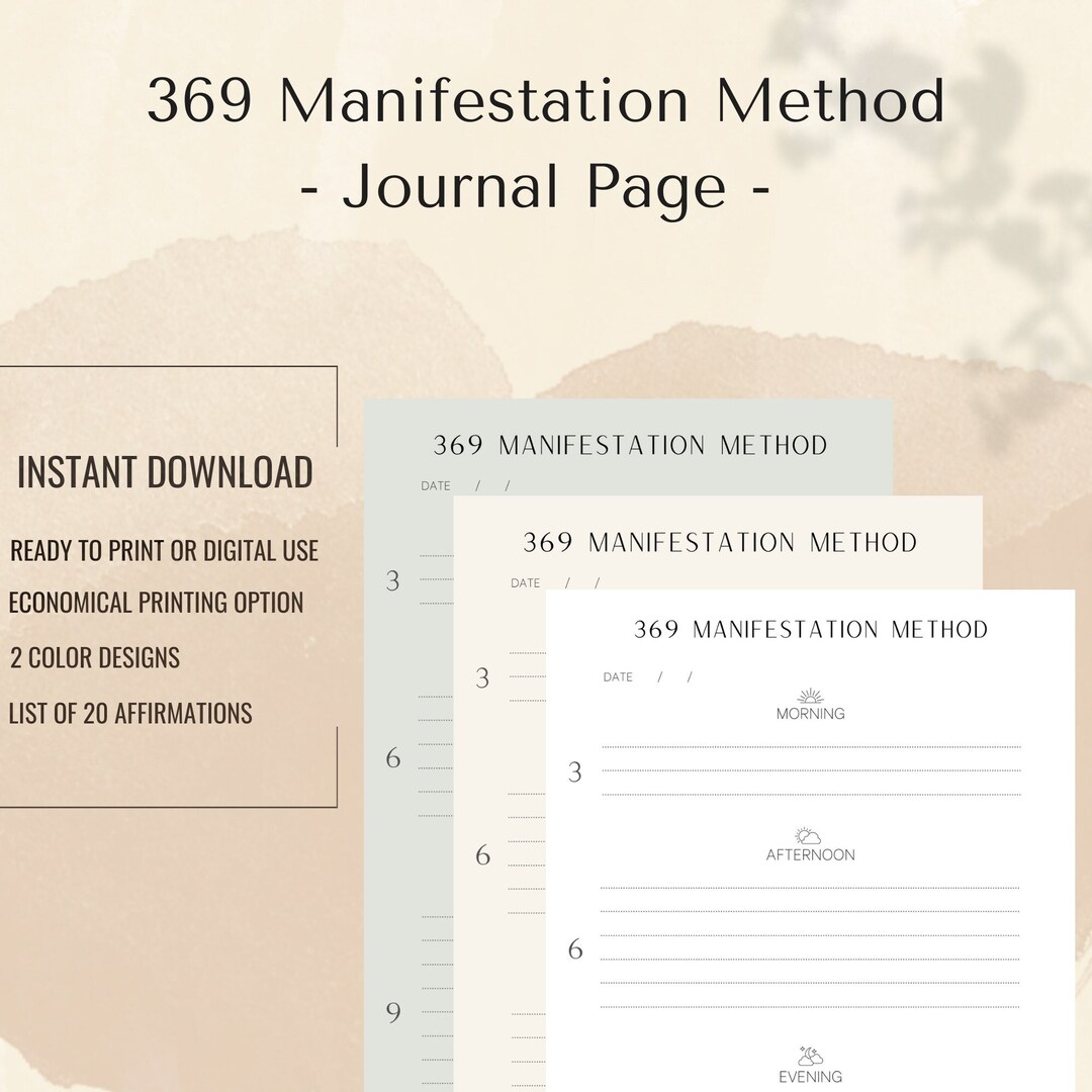 369 Manifest Journal Pages 369 Methods Journal Worksheet Law of ...
