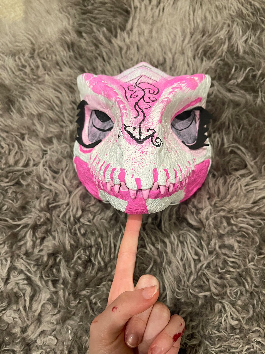 Pink and White Dino Mask Premade - Etsy
