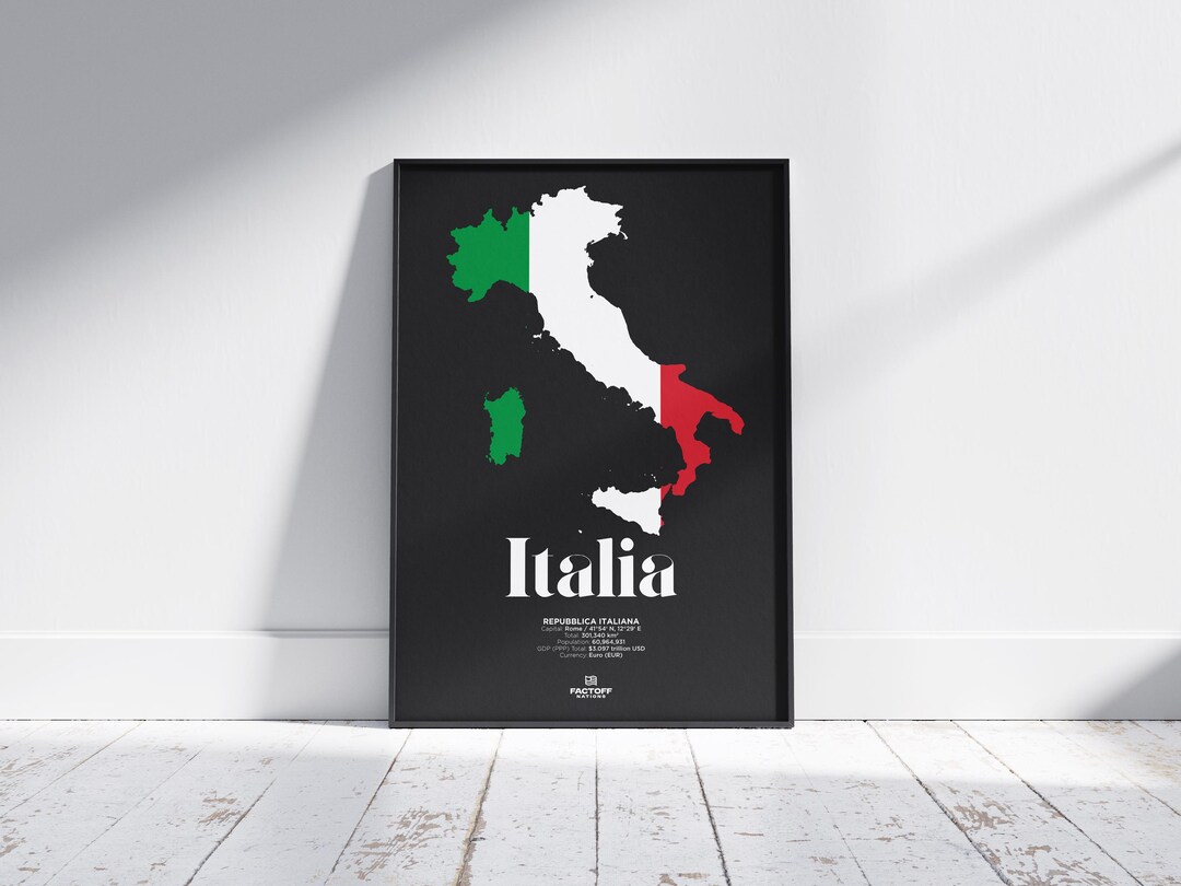 Italy Country Poster – Italian Flag Map Print, Italia Wall Art, Modern ...