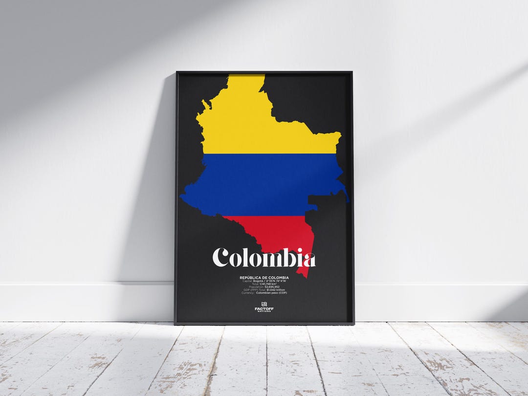 Colombia Country Poster – Colombian Flag Map Print, Colombia Wall Art ...