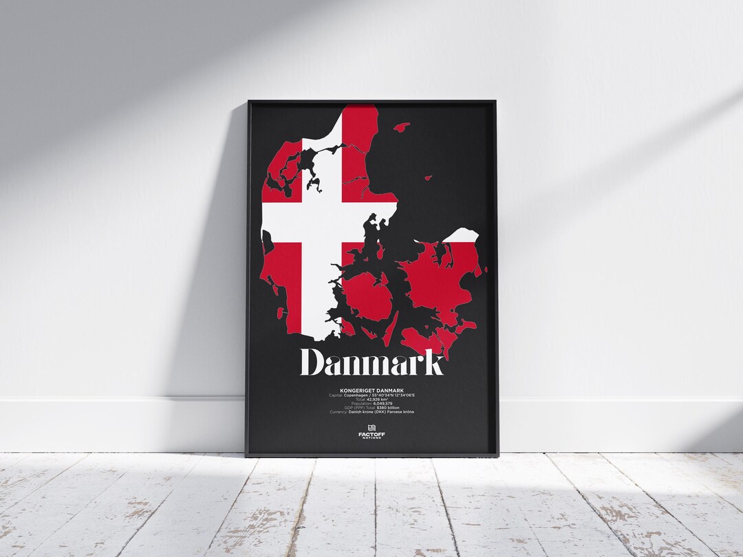 Denmark Country Poster – Danish Flag Map Print, Danmark Wall Art ...