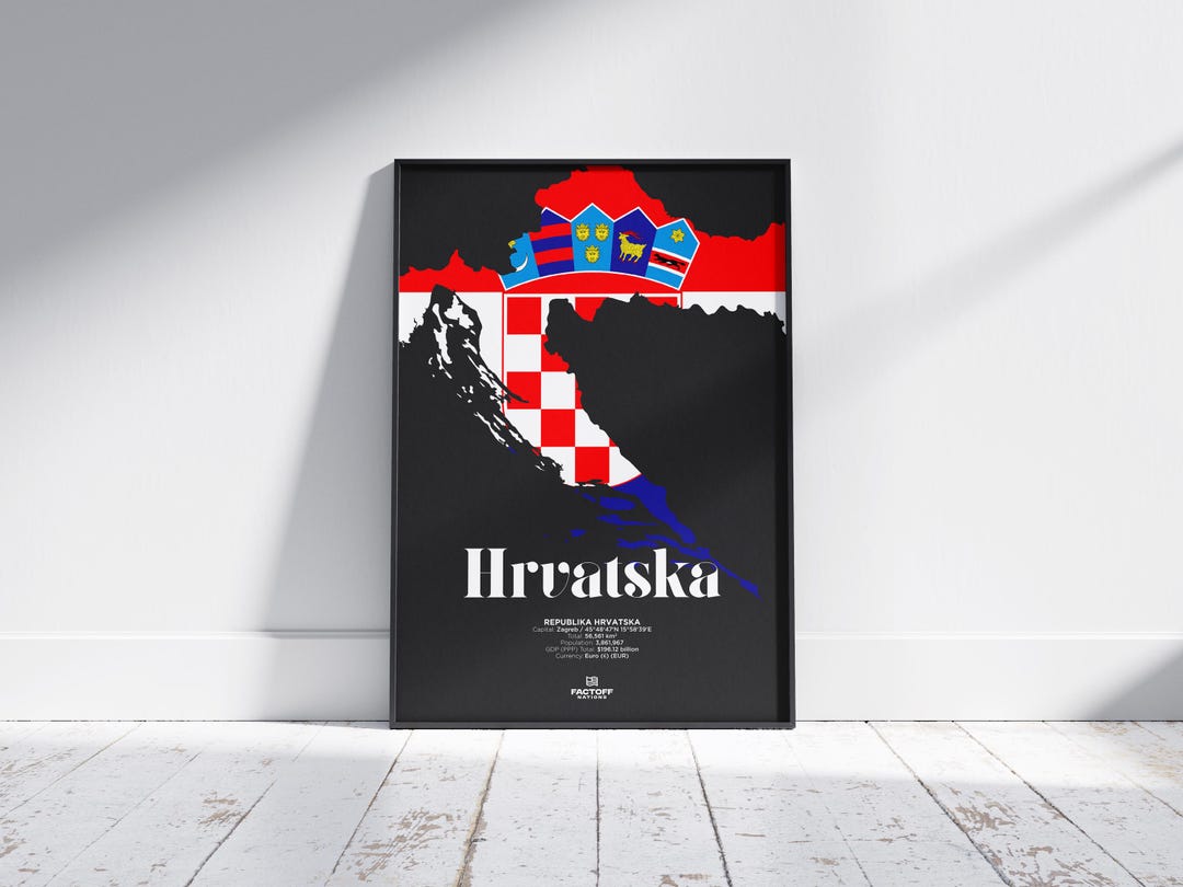 Croatia Country Poster – Croatian Flag Map Print, Hrvatska Wall Art ...