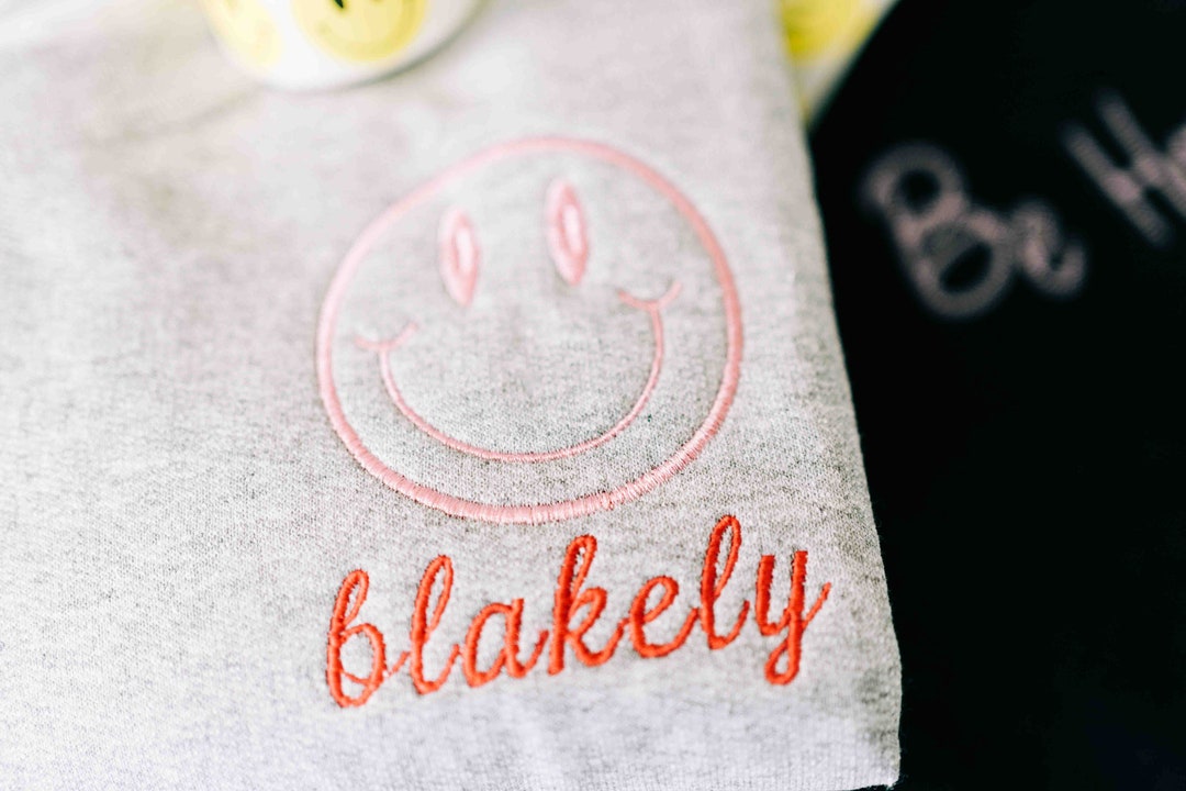 Smiley Face Crew | Simple Smile Face Embroidery Sweatshirt | Smile ...