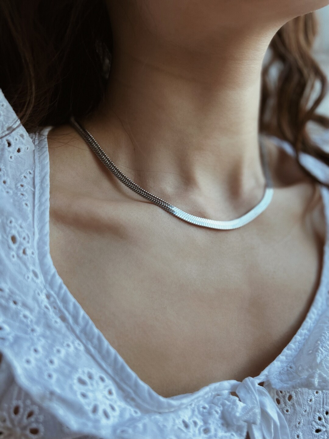Choker Chain Fishbone, Snake Necklace Silver, Simple Chain Unisex ...
