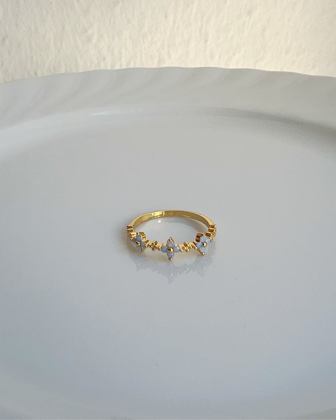 Tiny Blue Flower Thin Band Ring, Forget-me-not Ring, Clover Delicate ...