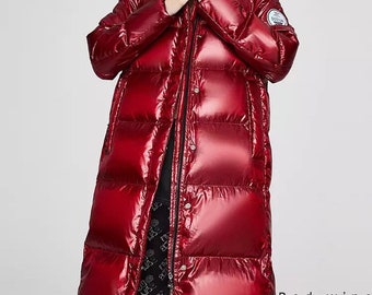 Long Red Puffer Coat - Etsy