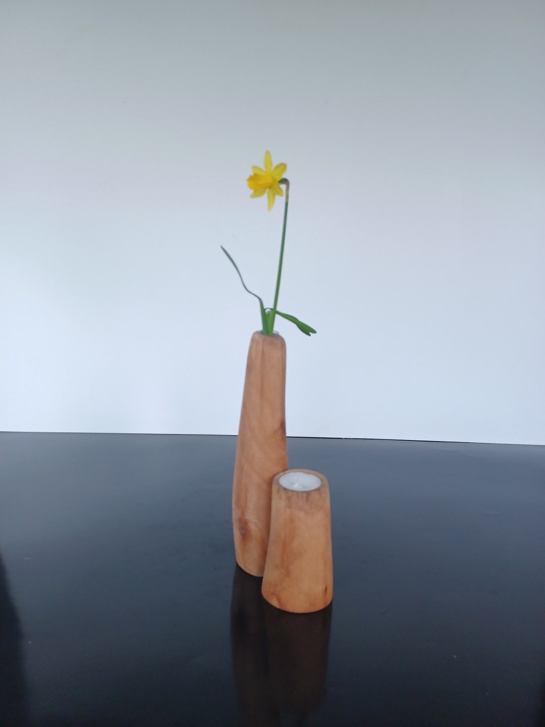 Set of 2 Birch Wood Vase With Glass Insert and Tea Light Tower. - Etsy