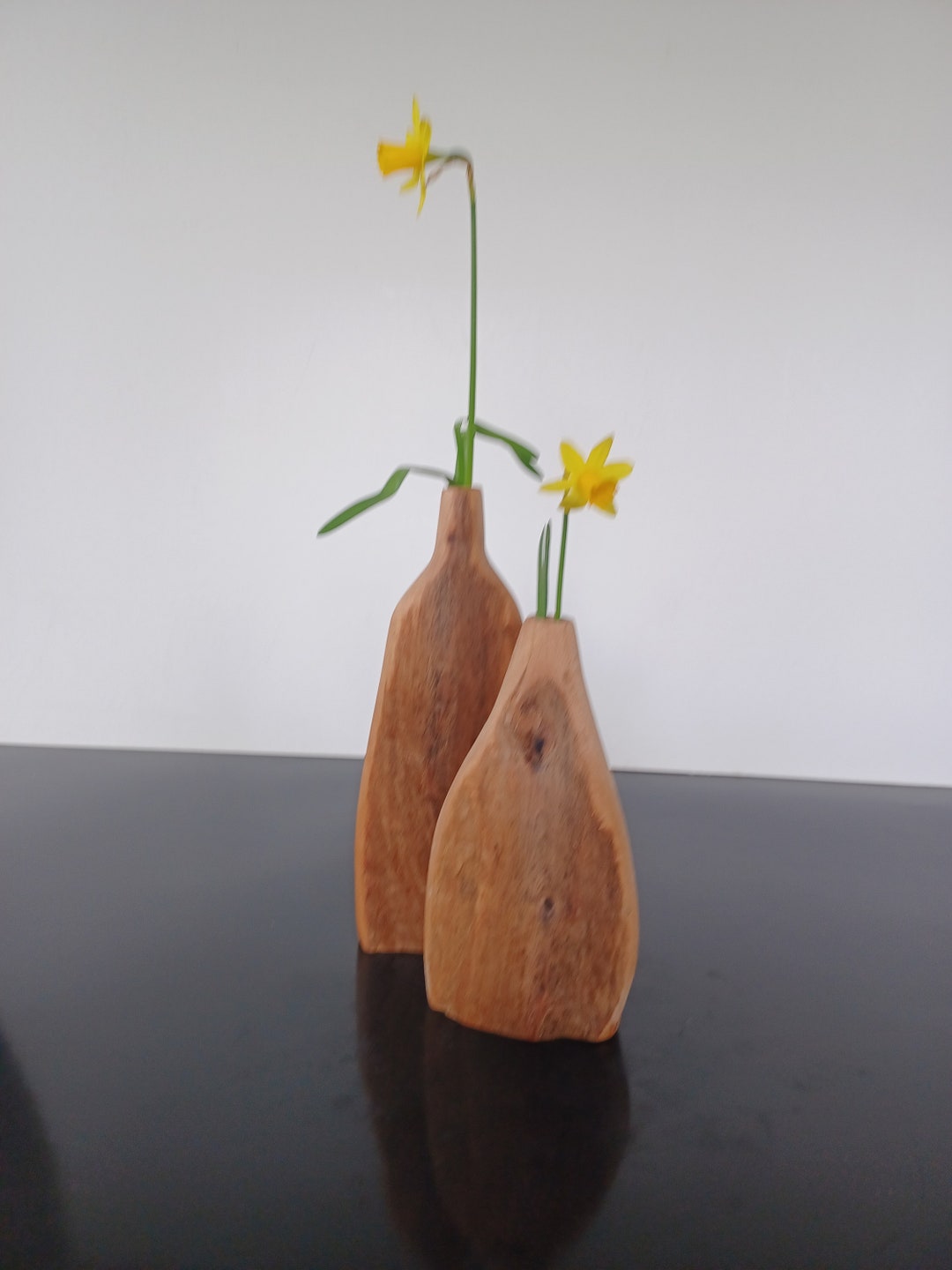 Set of 2 Beech Wood Vases With Glass Insert - Etsy