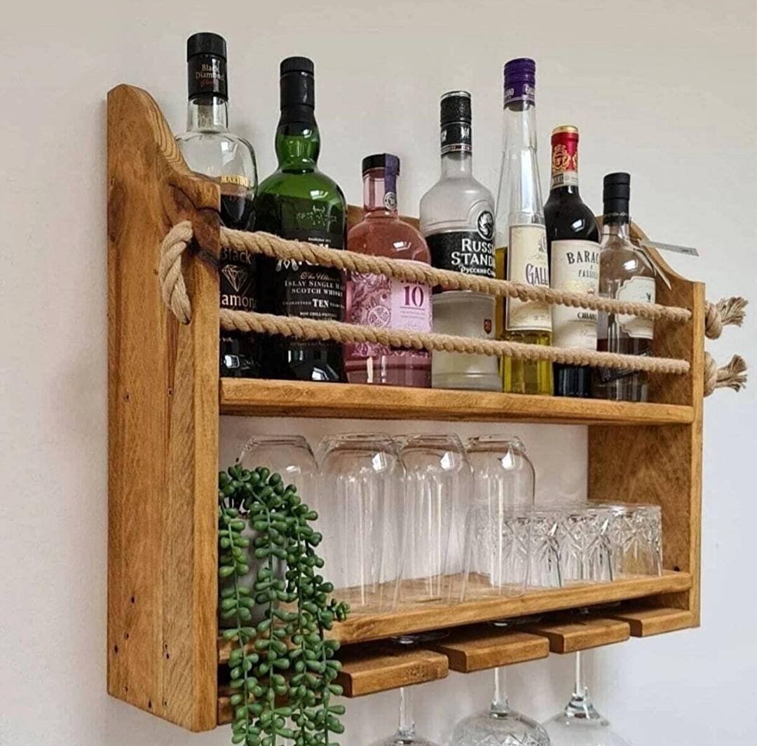 Rustic Wooden Wine Rack Rope Drink Bar Stand - Etsy