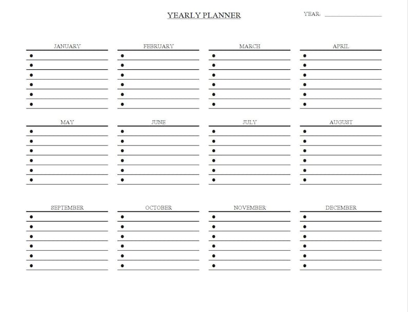 Yearly Planner, Yearly Tasks, 12 Months, Instant PDF Download. V1 and ...