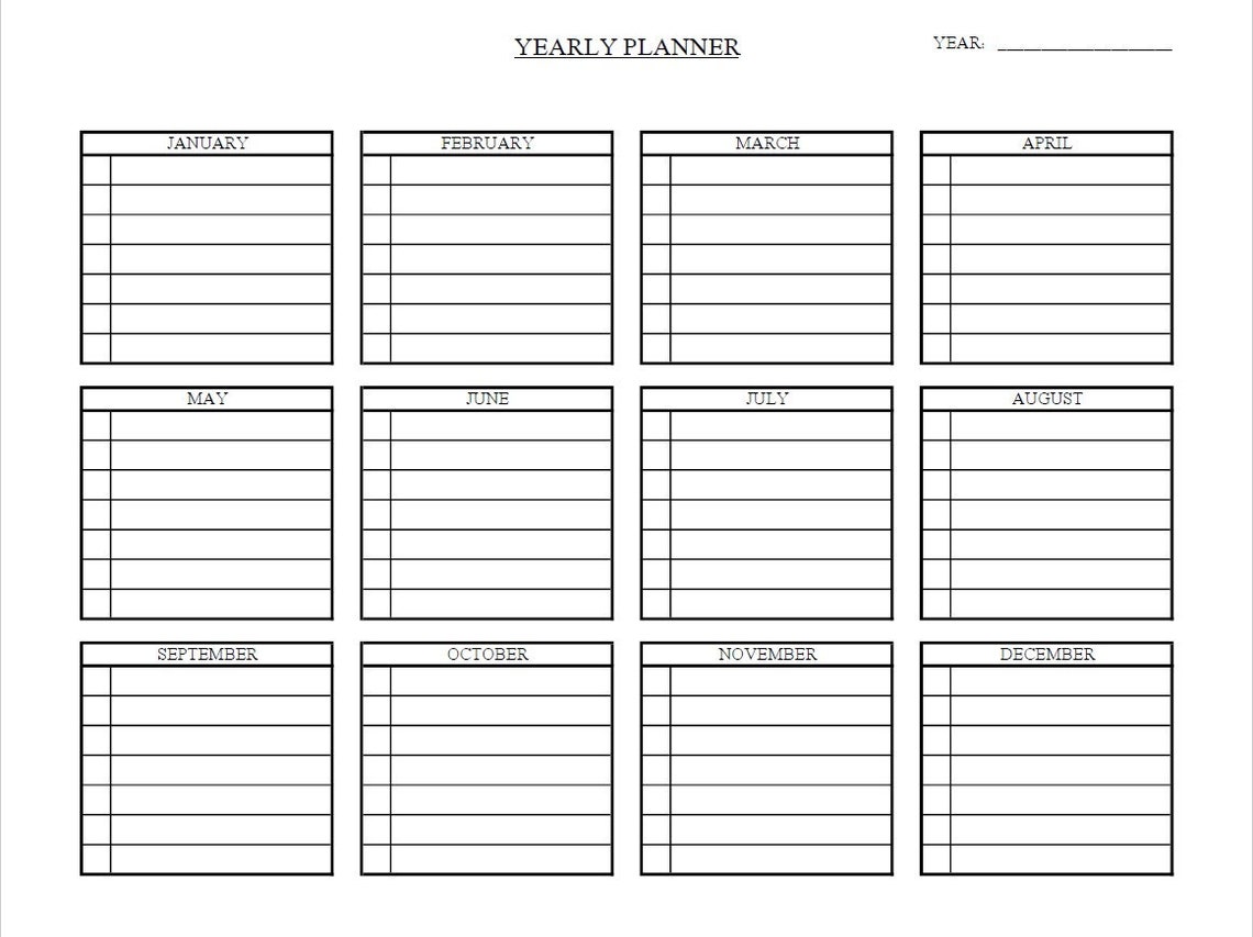 Yearly Planner, Yearly Tasks, 12 Months, Instant PDF Download. V1 and ...