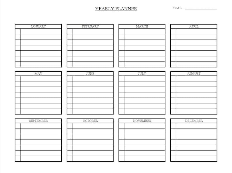 Yearly Planner, Yearly Tasks, 12 Months, Instant PDF Download. V1 and ...