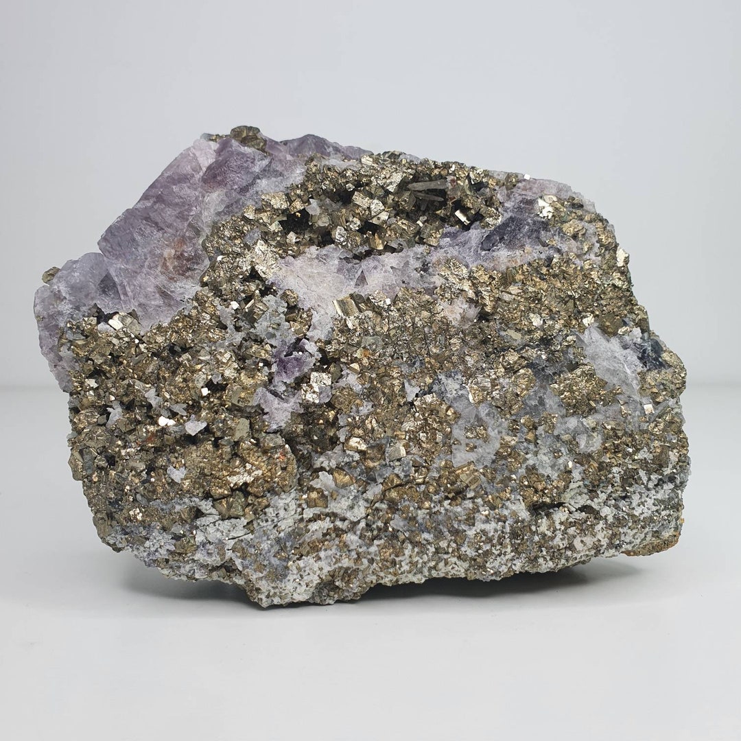 Pyrite Specimen With Amethyst Inclusions & Clear Quartz 673g - Etsy