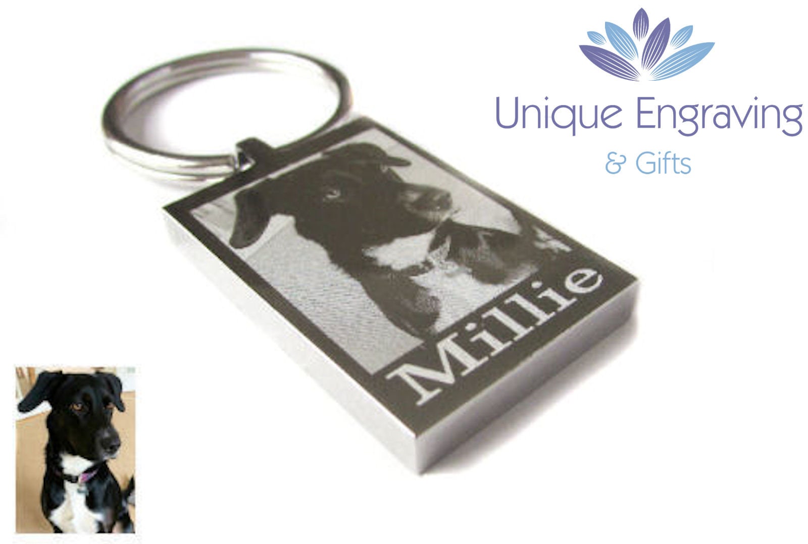 PERSONALISED Stainless Steel Photo Engraved Rectangle KEYRING KEYCHAIN ...