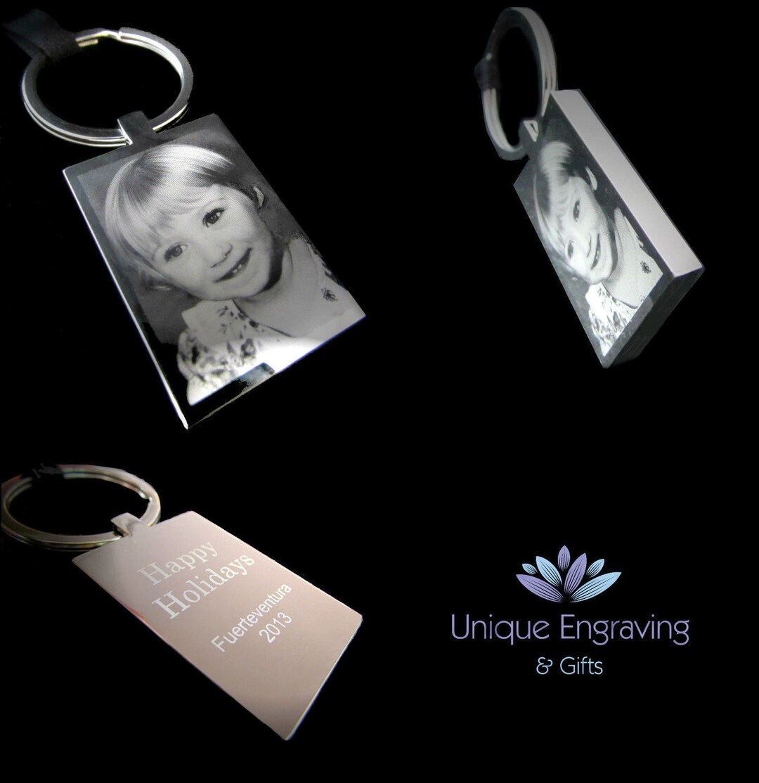 PERSONALISED Stainless Steel Photo Engraved Rectangle KEYRING KEYCHAIN ...