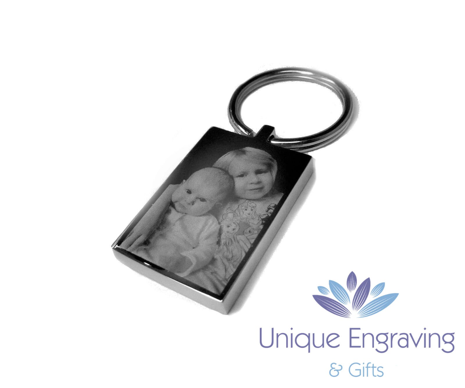 PERSONALISED Stainless Steel Photo Engraved Rectangle KEYRING KEYCHAIN ...