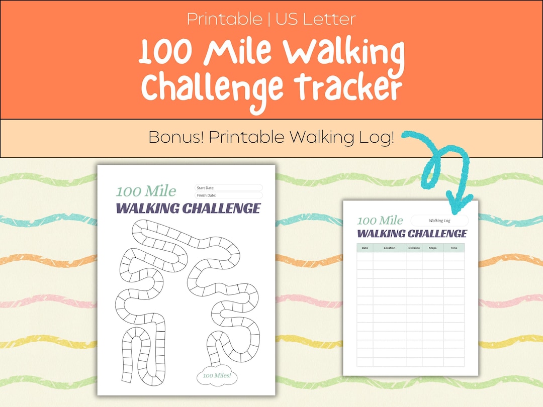 100 Mile Walking Challenge Tracker | 100 Mile Challenge | Printable ...