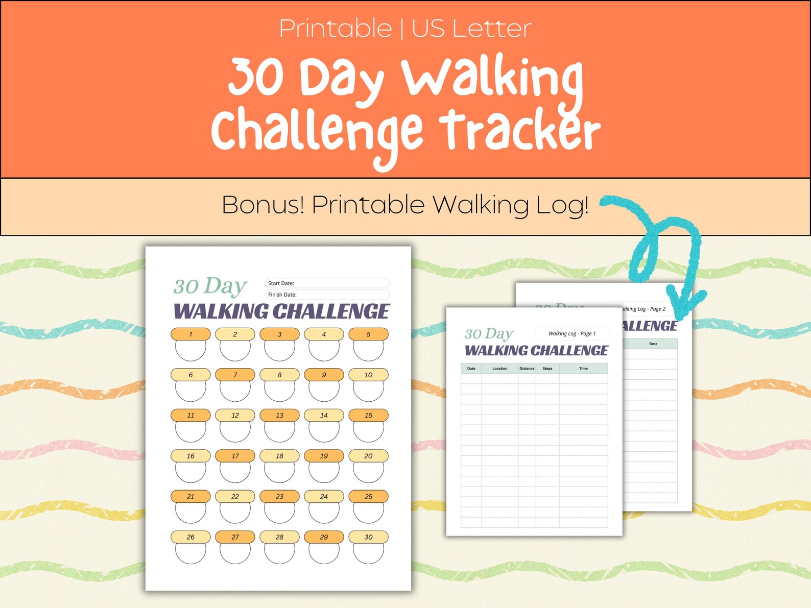 30 Day Walking Challenge Printable | 30 Day Challenge | Printable PDF ...